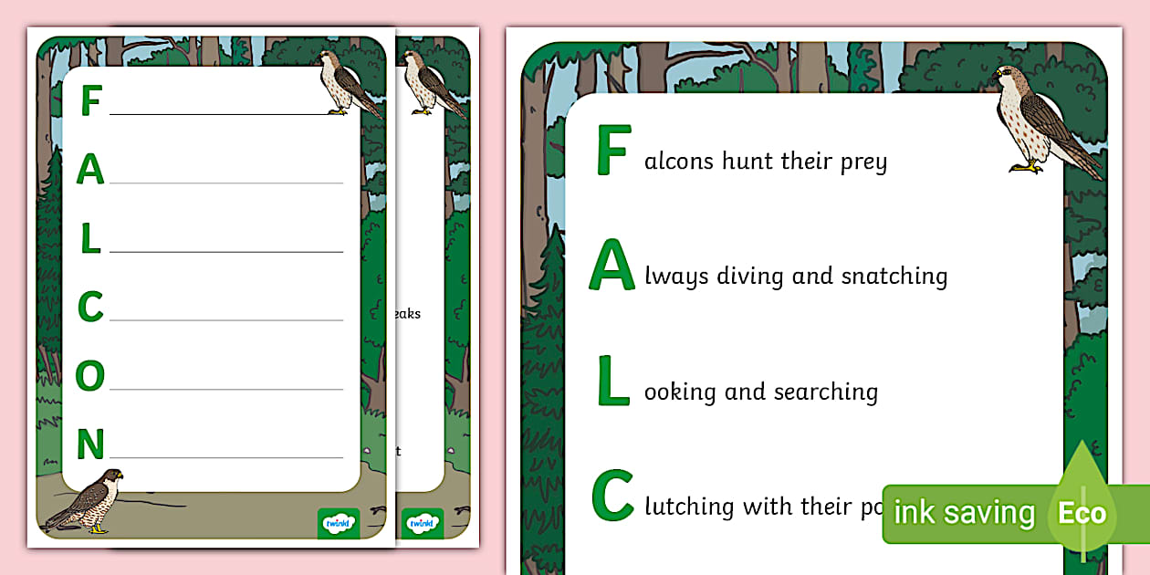 Falcon Acrostic Poem Example (teacher made) - Twinkl
