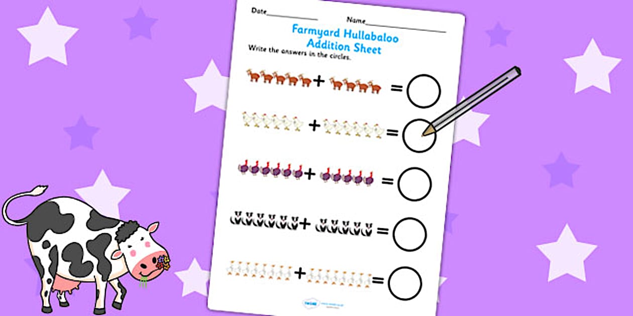 Up to 20 Addition Sheet to Support Teaching on Farmyard Hullabaloo