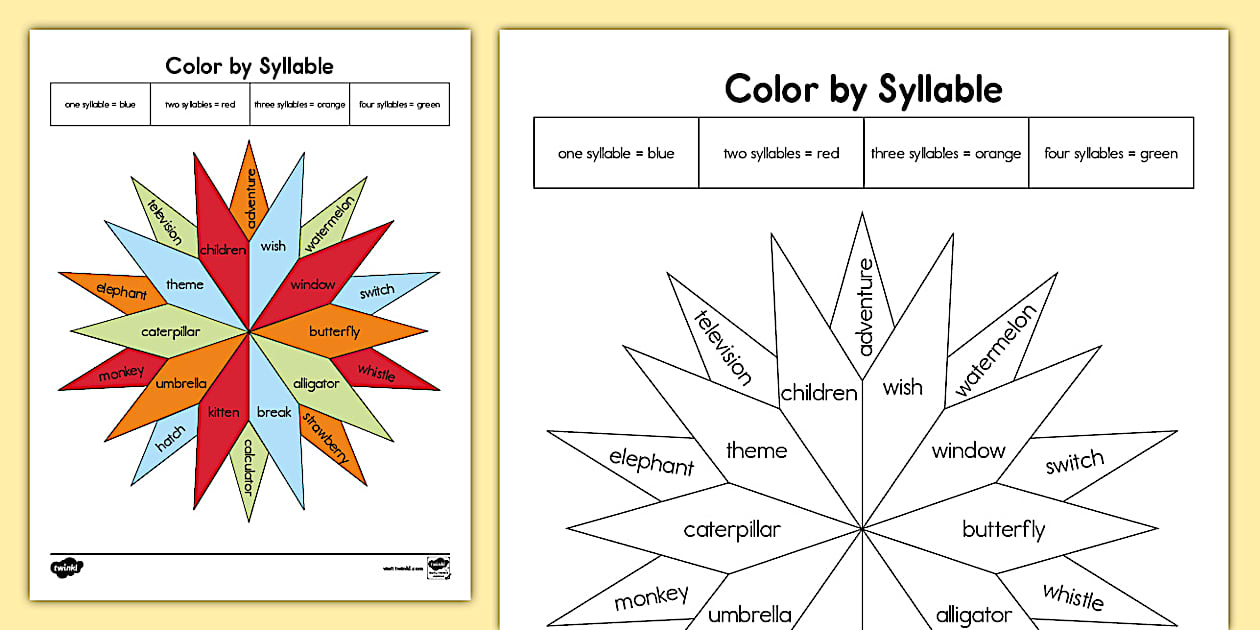 Second Grade Color by Syllable Worksheet (teacher made)