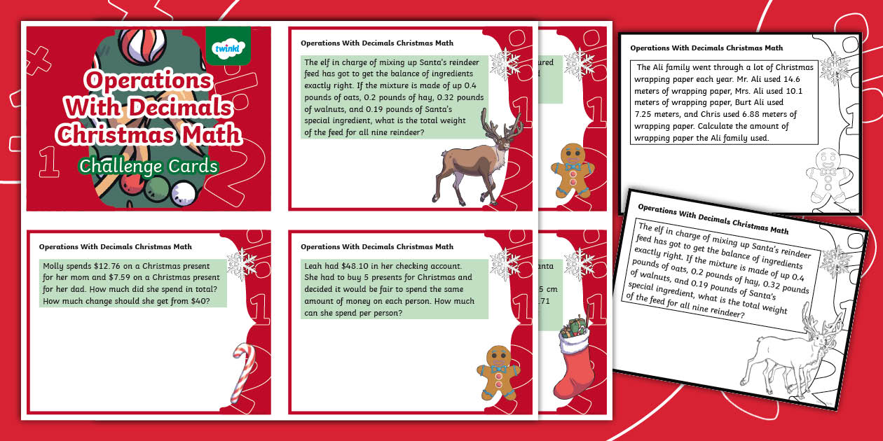 7th Gr Operations With Decimals Christmas Math Task Cards