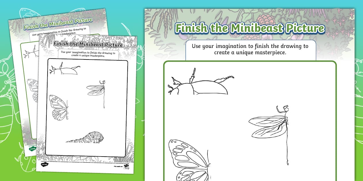 Finish the Minibeast Picture Worksheet - Twinkl