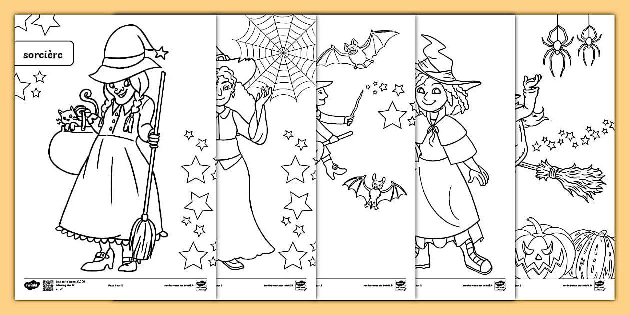Halloween Colouring Pages - Witch Theme