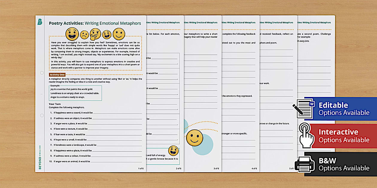Poetry Activities: Writing Emotional Metaphors - Twinkl