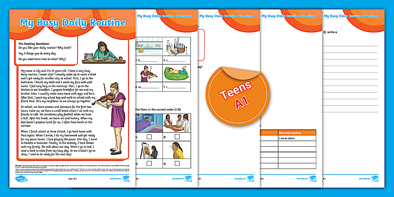 ESL Reading Comprehension: My Busy Daily Routine on Twinkl