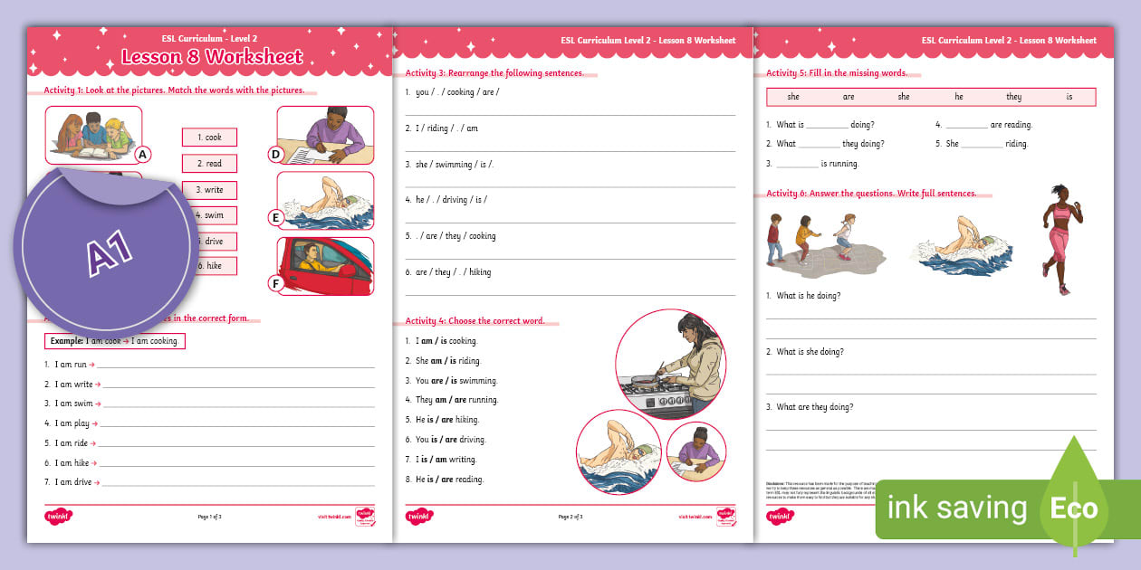 ESL Curriculum Lesson 8 Worksheet Twinkl (teacher made)