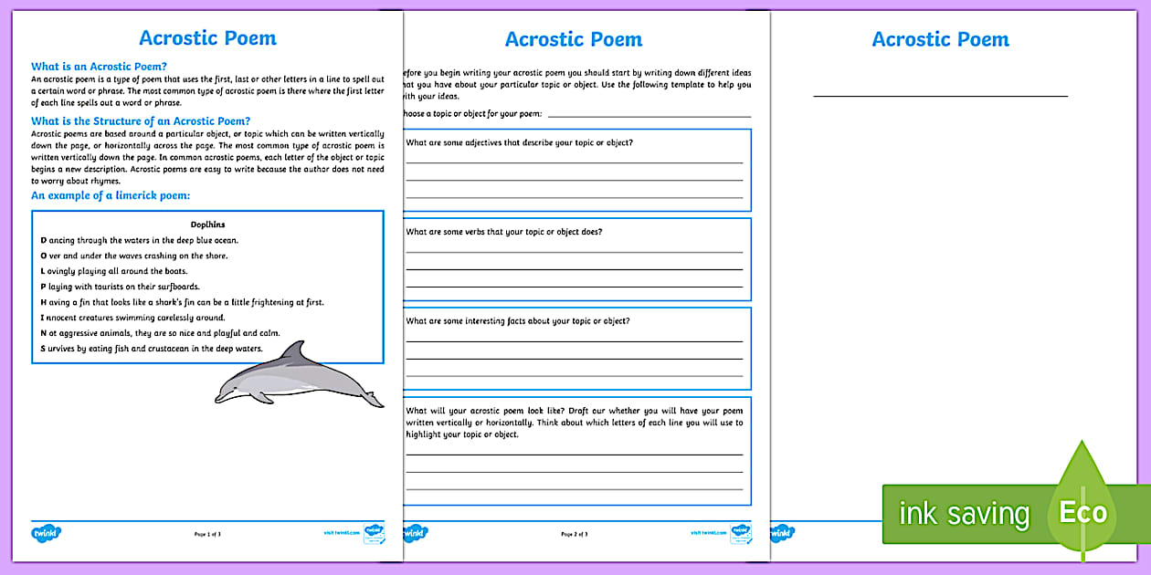 Acrostic Poem Writing Template (teacher made) - Twinkl