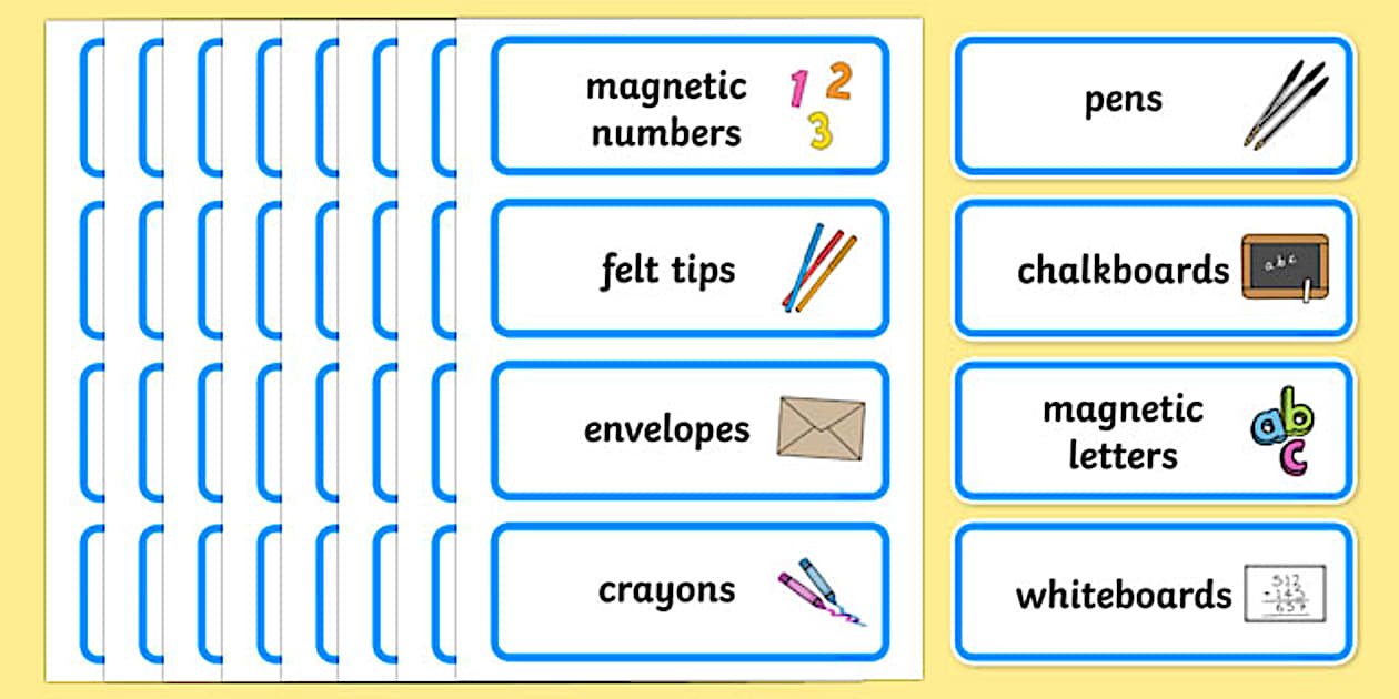 Cursive Editable Writing Area Resource Labels Blue Border