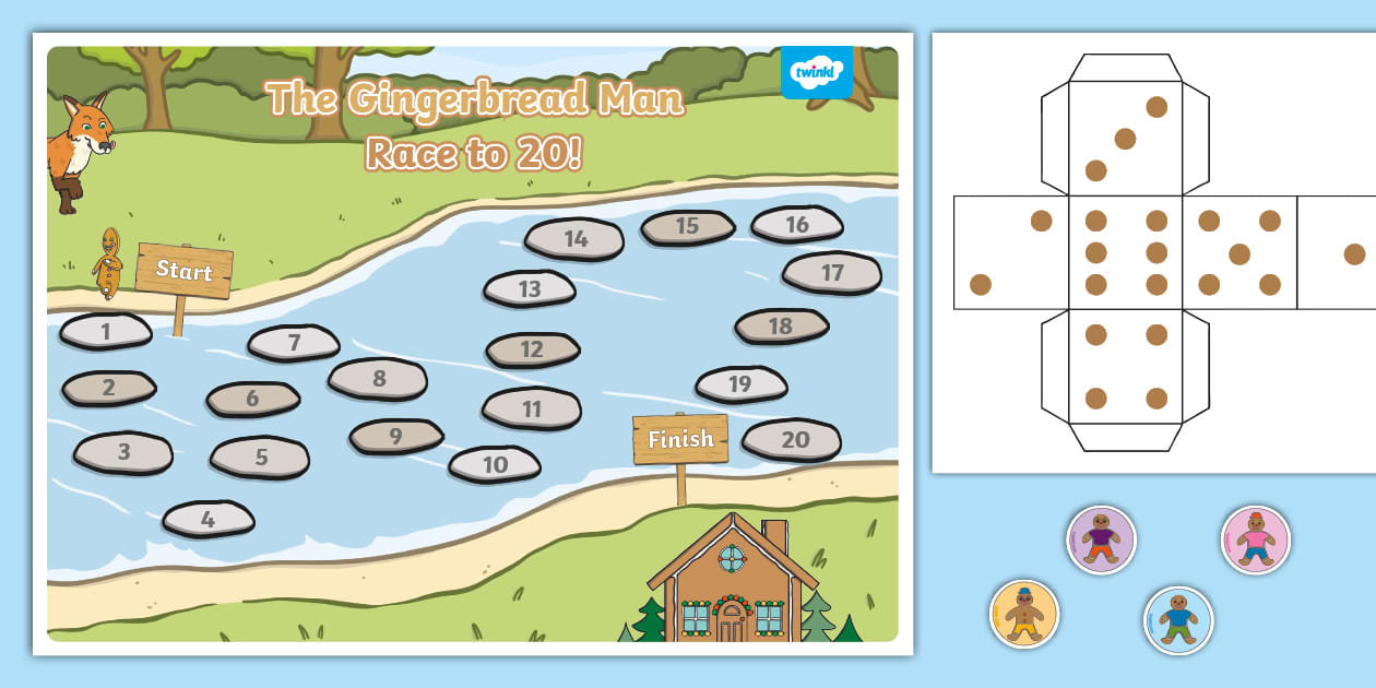 Race to 20 Game | The Gingerbread Man | Twinkl | EYFS