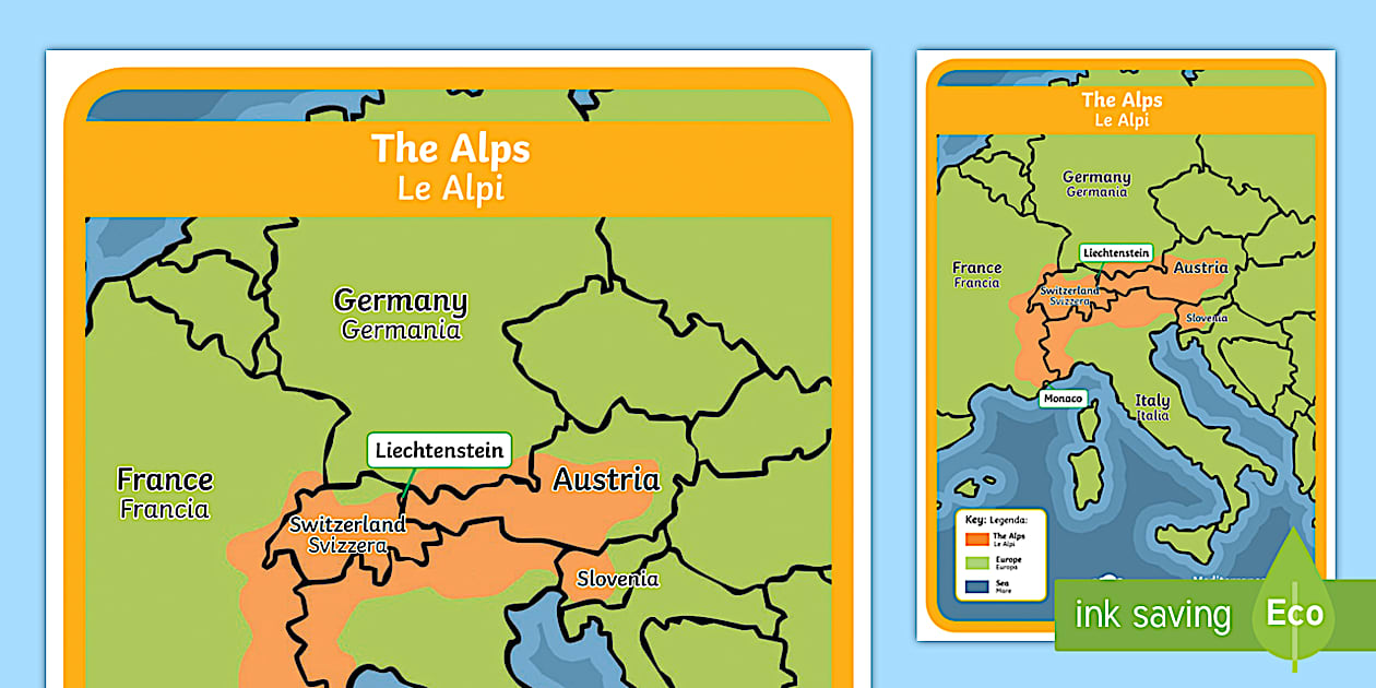 The Alps Map English/Italian (teacher made) - Twinkl