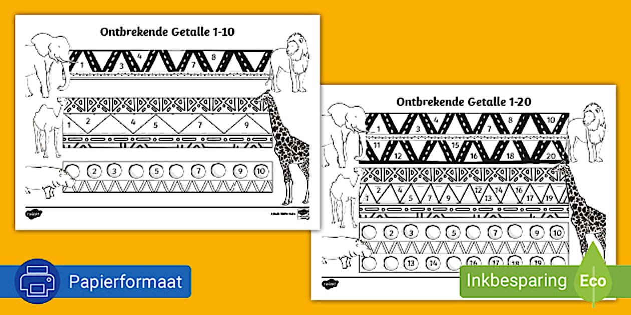 Afrikadag: Ontbrekende Getalle 1-20 Aktiwiteit - Twinkl