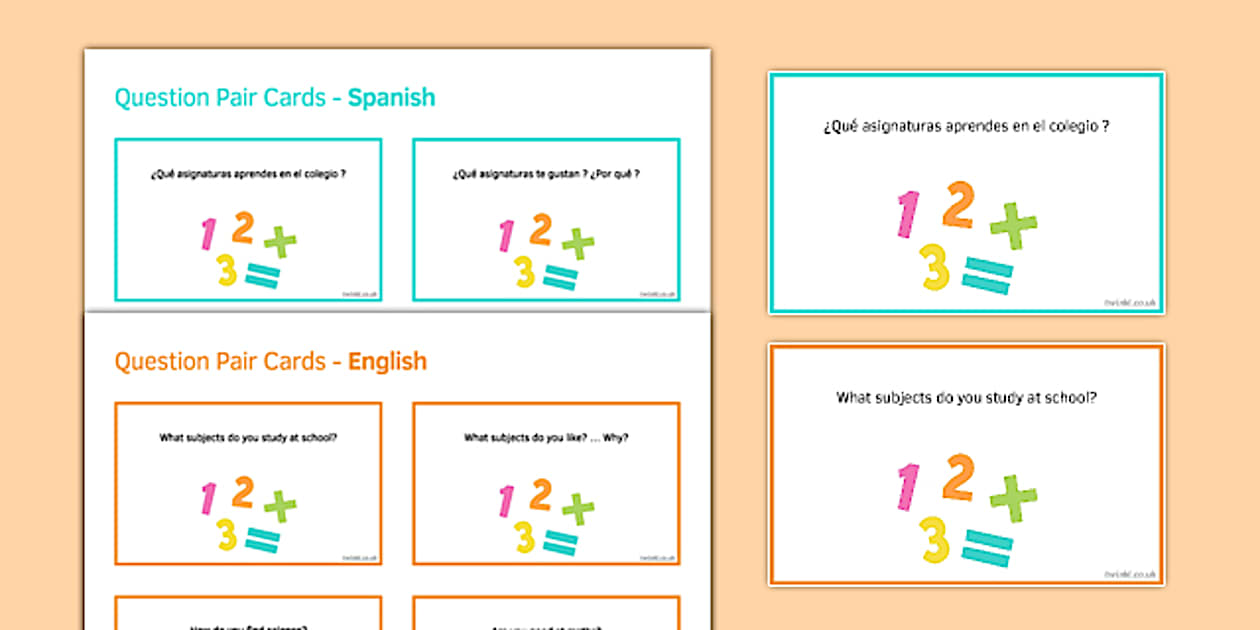 Black and White General Conversation My Studies Question Pair Cards Spanish