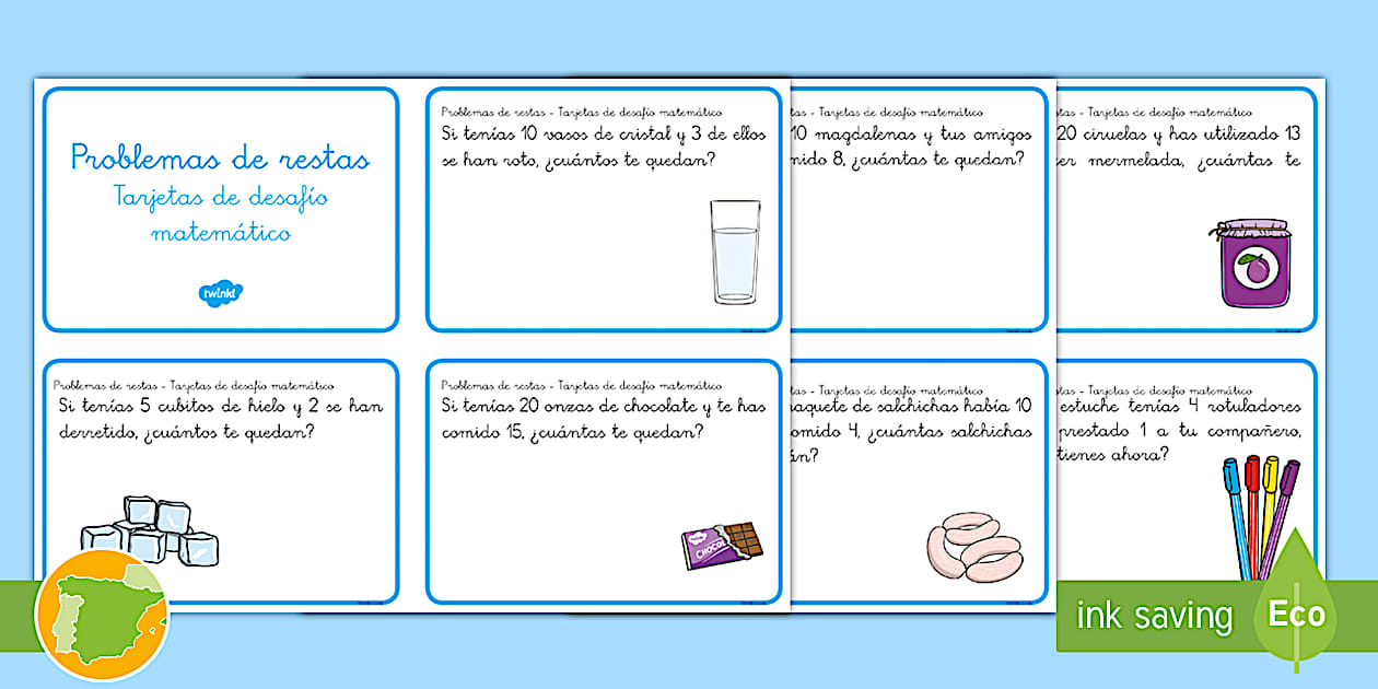 Tarjetas de desafío matemático: Problemas de restas