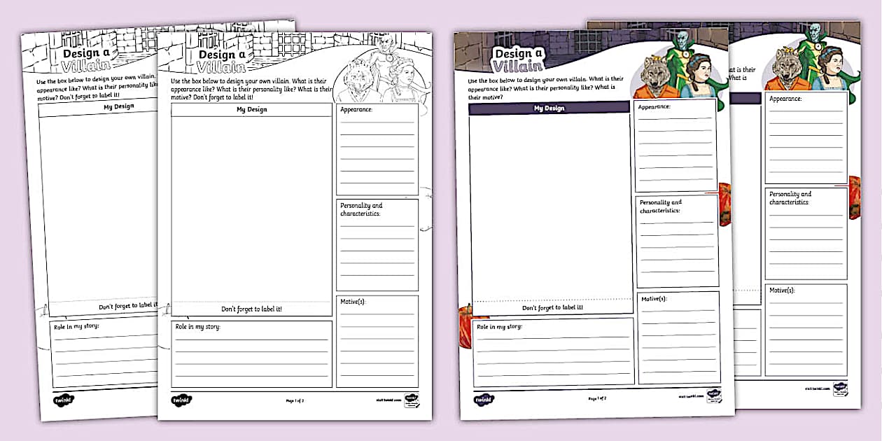 KS2 Design a Villain Worksheet (teacher made) - Twinkl