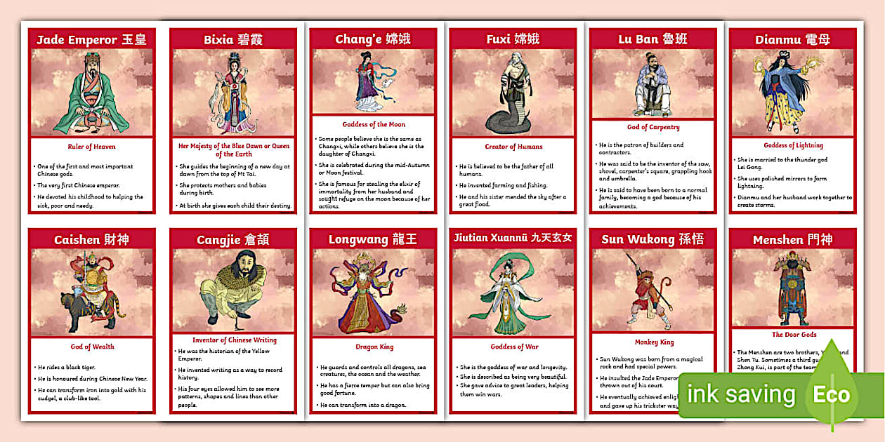 Chinese Gods Flashcards - Years 5-6 - Twinkl NZ - Twinkl