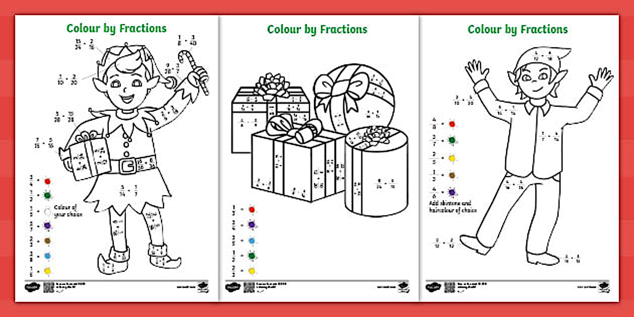Color by Adding Fractions Christmas Elf (Teacher-Made)