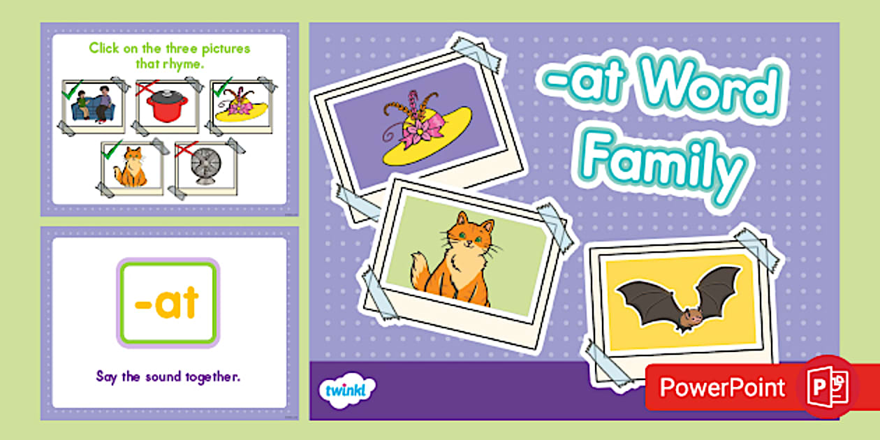 Word Families: -at Words PowerPoint for K-1st Grade - Twinkl