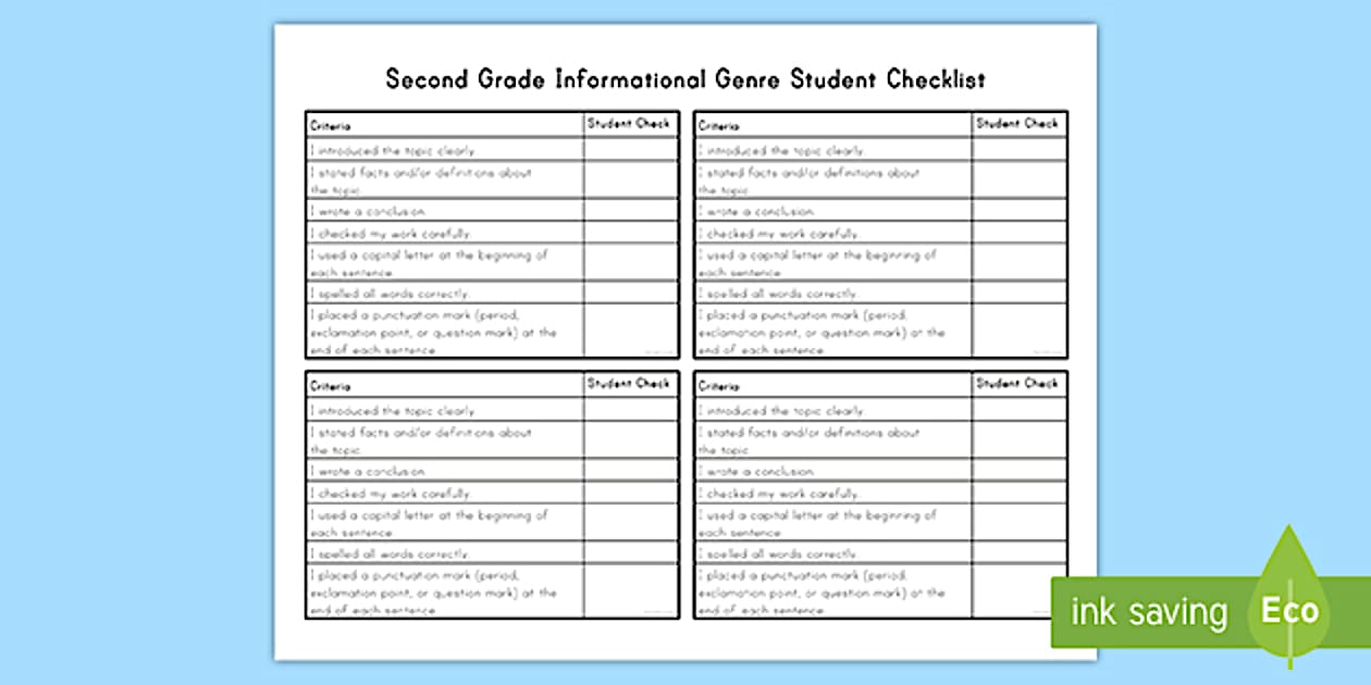 Second Grade Informational/Explanatory Writing Genre Student Checklist