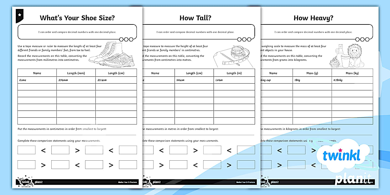 Maths Y5 Fractions Decimal Place Value Differentiated Home Learning Tasks