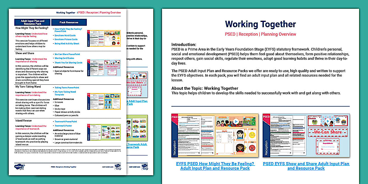 PSED Working Together Reception Planning Overview - Twinkl