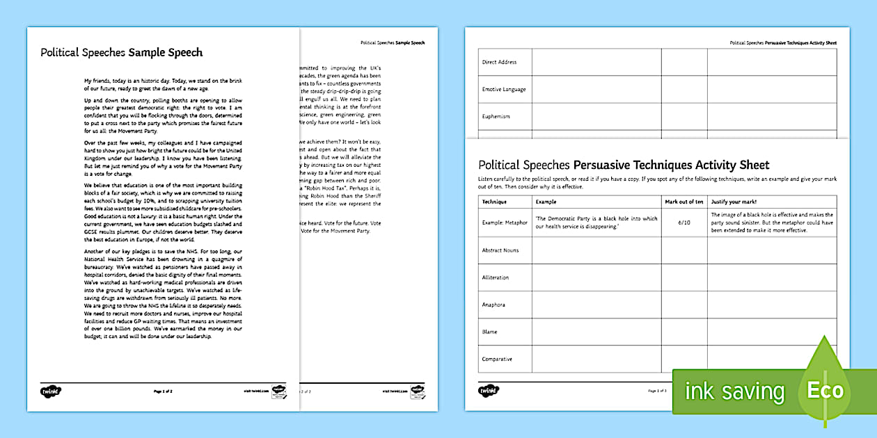 Political Speech Template and Example Resource Pack - Twinkl