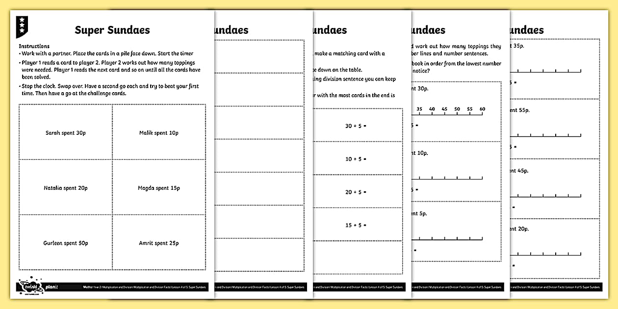 Mastering Division Facts for the 5 Times Table Differentiated Worksheet