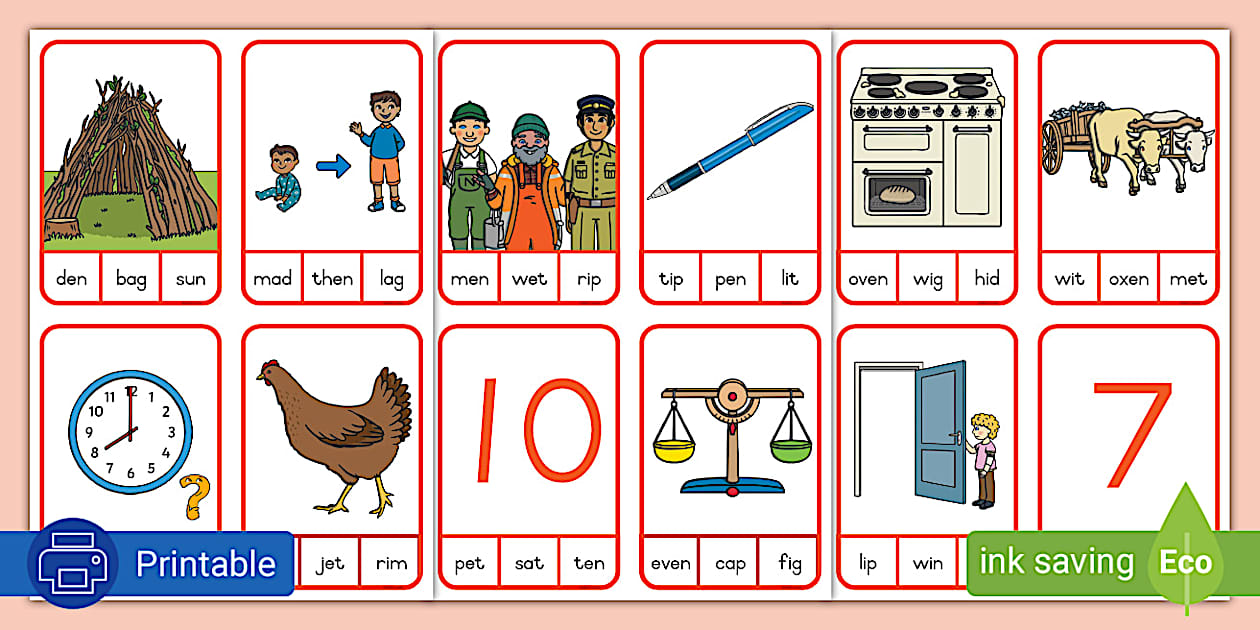 Grade 1 Phonics: -en Sound Peg Card Activity - Twinkl