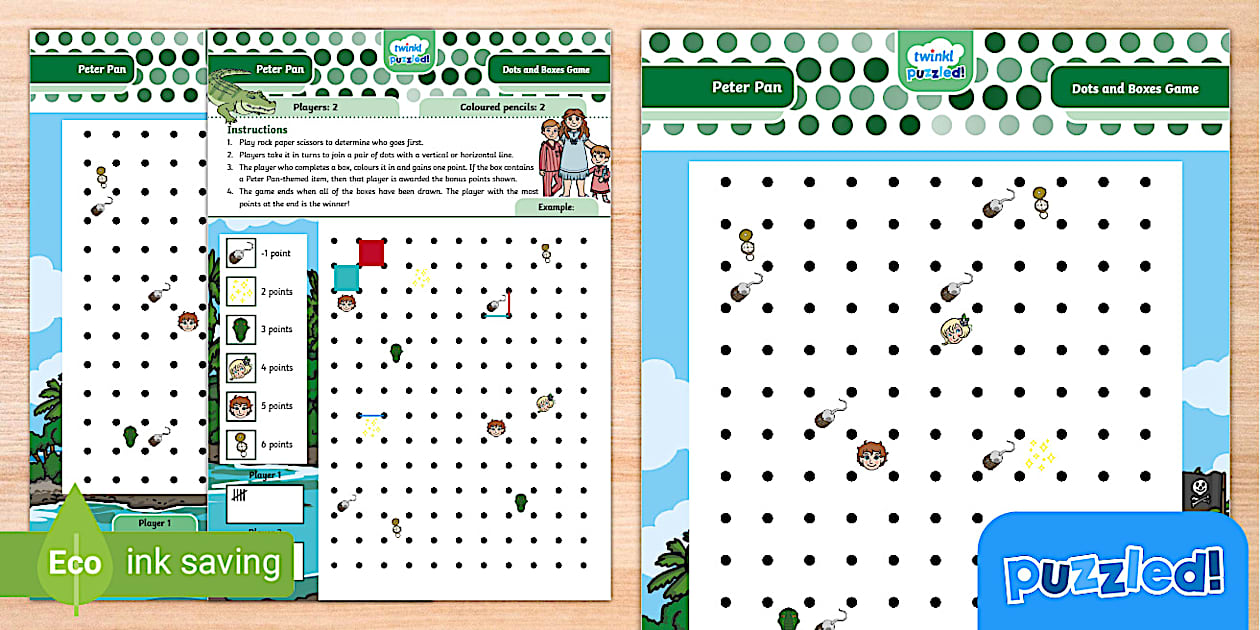 Peter Pan Dots and Boxes Game (teacher made) - Twinkl