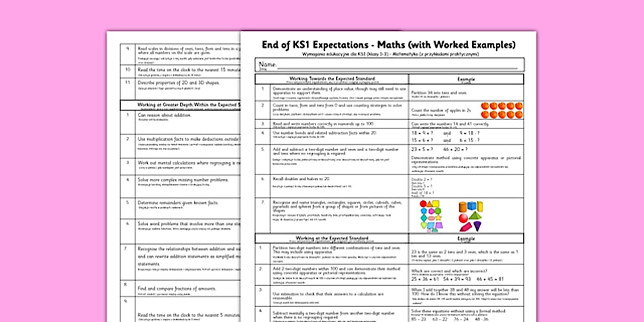 End of KS1 Expectations Maths with Worked Examples Polish Translation