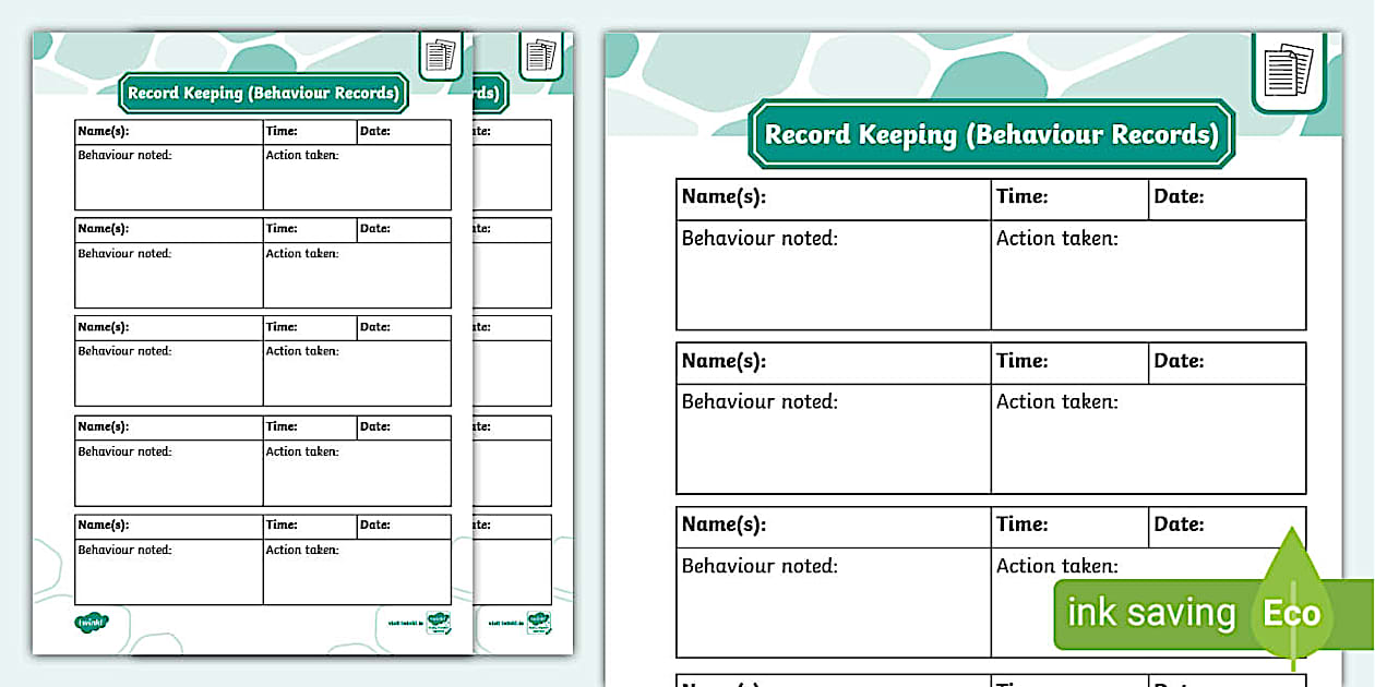 Teacher Planner: Behaviour Record (teacher made) - Twinkl