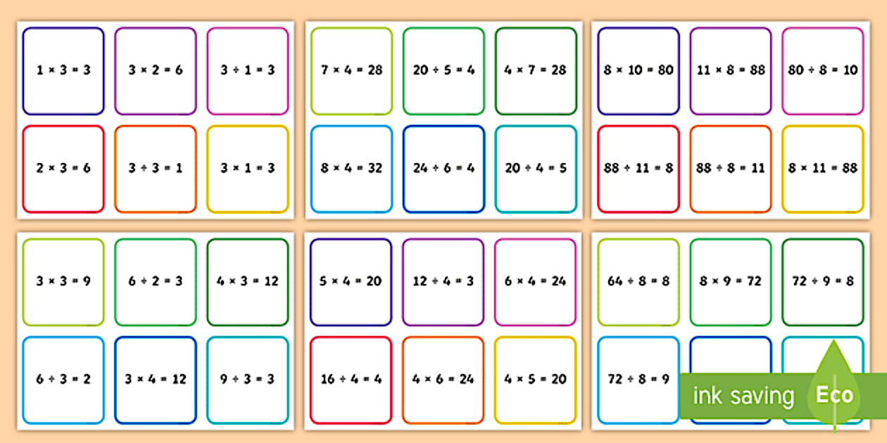Times Table Multiplication and Division Matching Cards