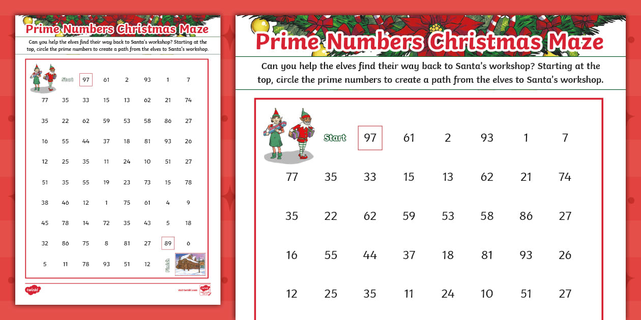 👉 Prime Numbers Christmas Maze - Twinkl Christmas