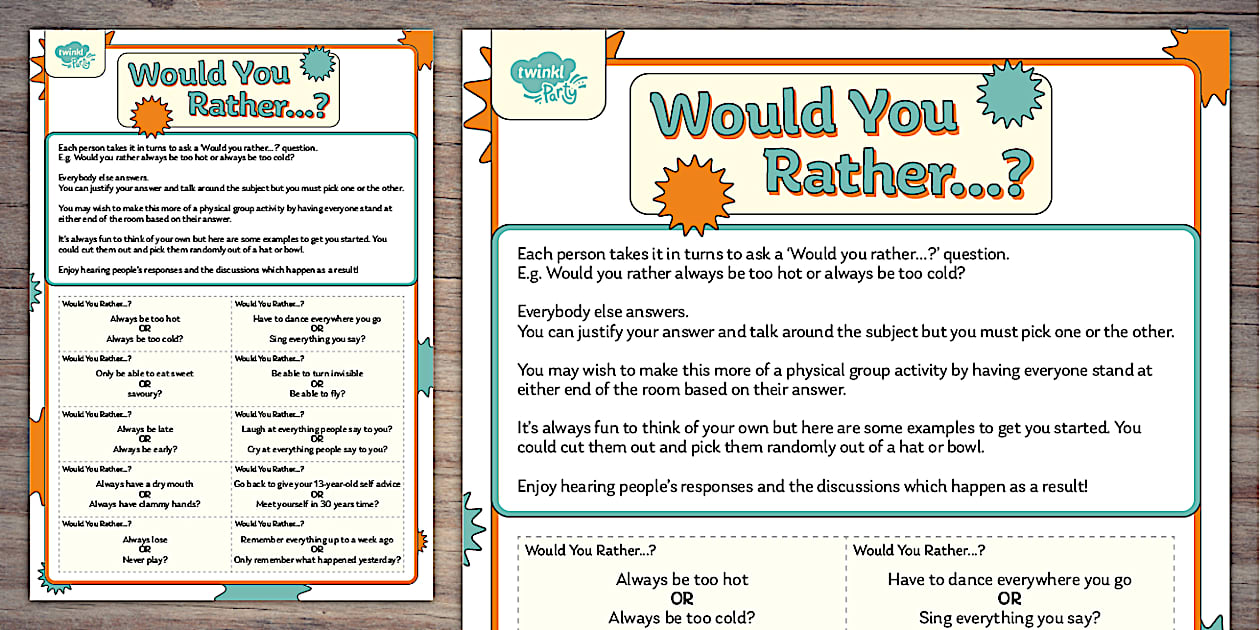 Would You Rather Game - Fun Party Ice Breaker | Twinkl Party