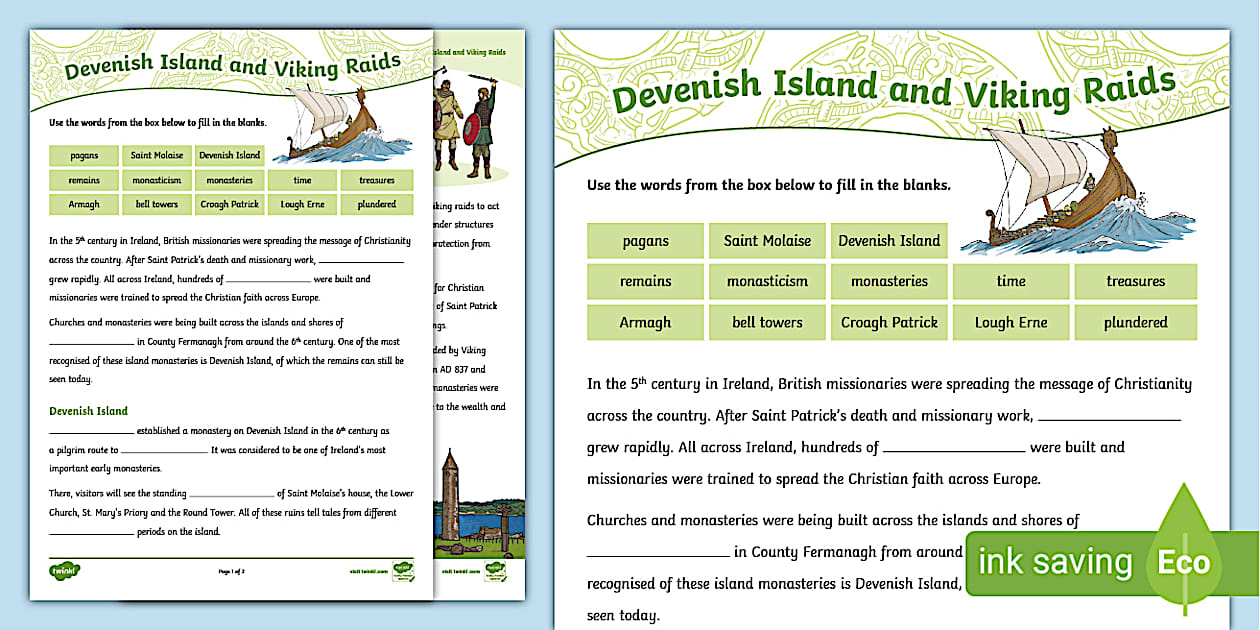 Devenish Island and Viking Raids Cloze Procedure - Twinkl