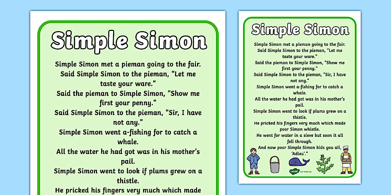 Simple Simon Poster - Pieman Nursery Rhyme | Twinkl - Twinkl