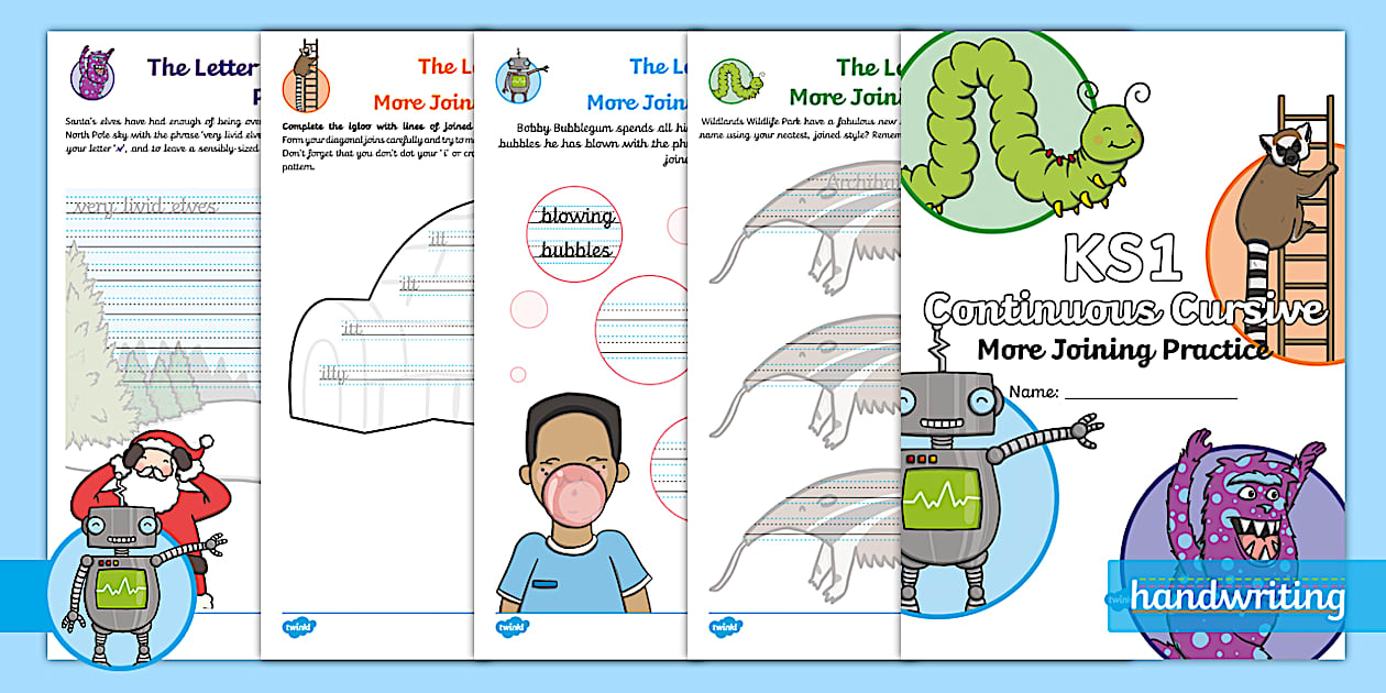 KS1 Continuous Cursive More Joining Practice Activity Booklet