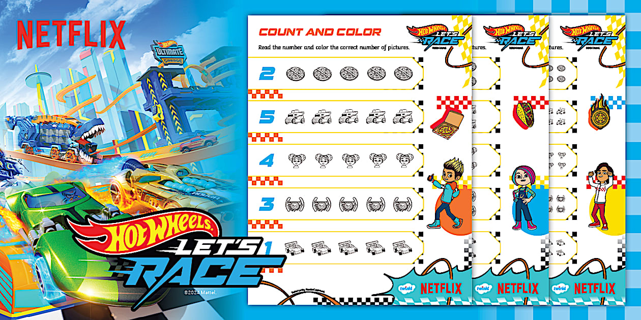 Hot Wheels: Count and Color Worksheets (teacher made)