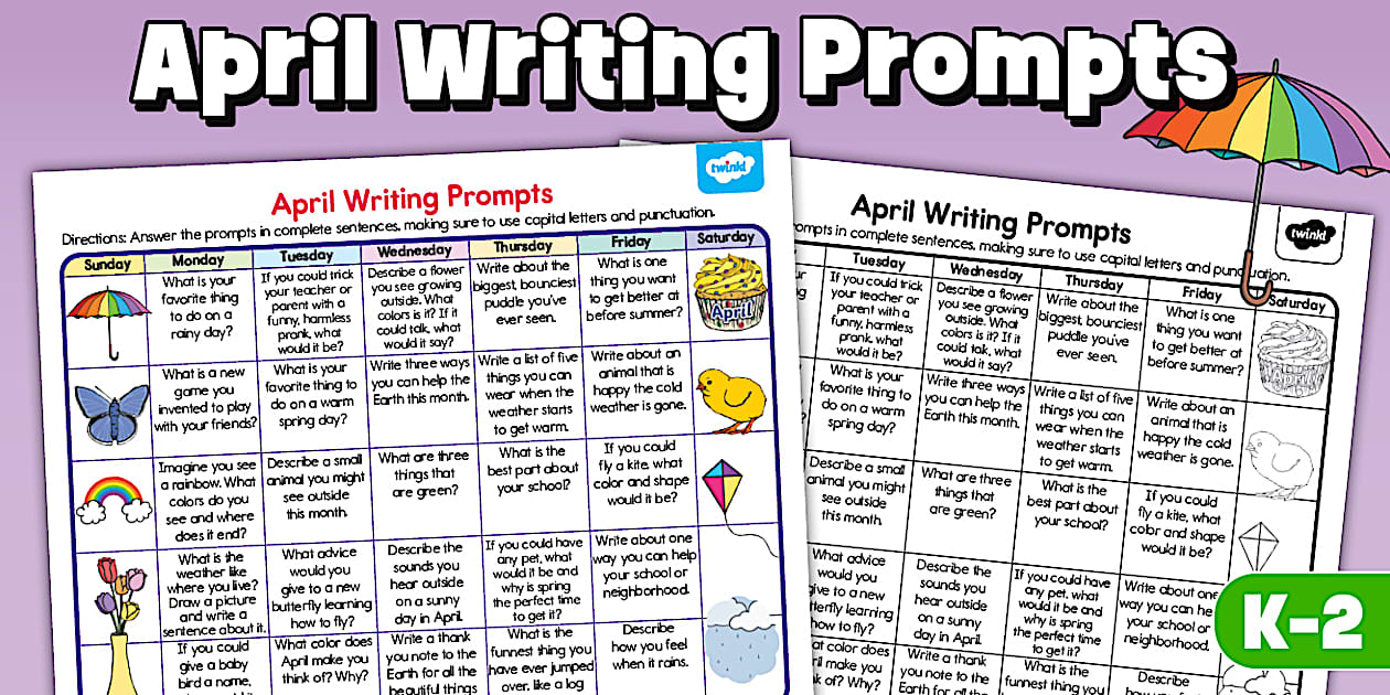 April Writing Prompt Calendar for K-2nd Grade