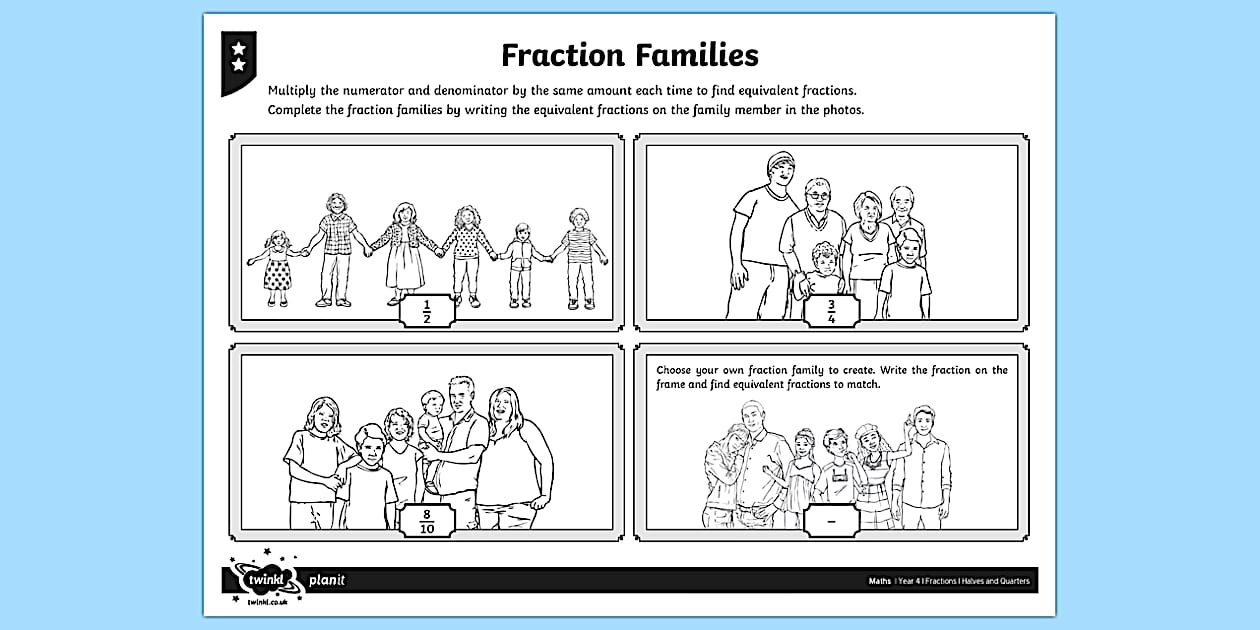 Middle Ability Fraction Families Differentiated Worksheets