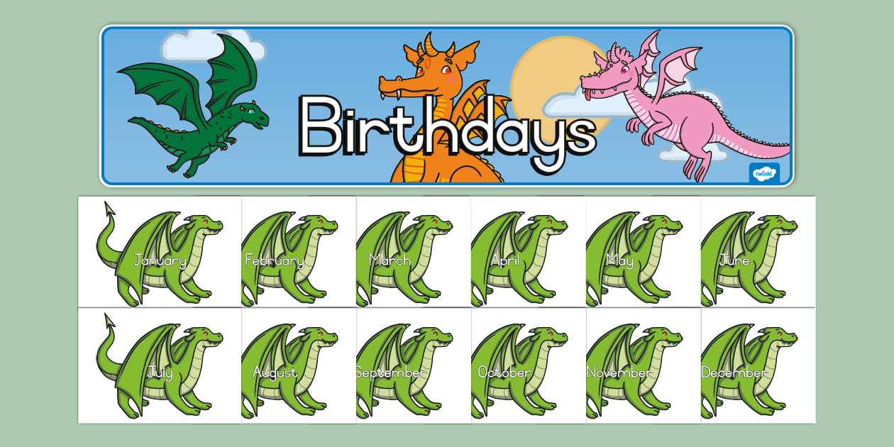 Dragon Themed Birthday Chart and Birthday Banner - Twinkl