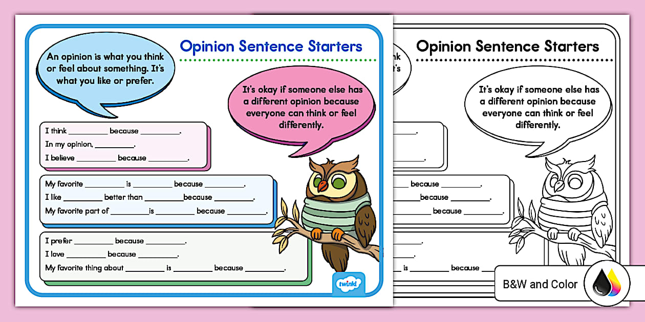 Opinion Sentence Starters Posters for K-2nd Grade - Twinkl