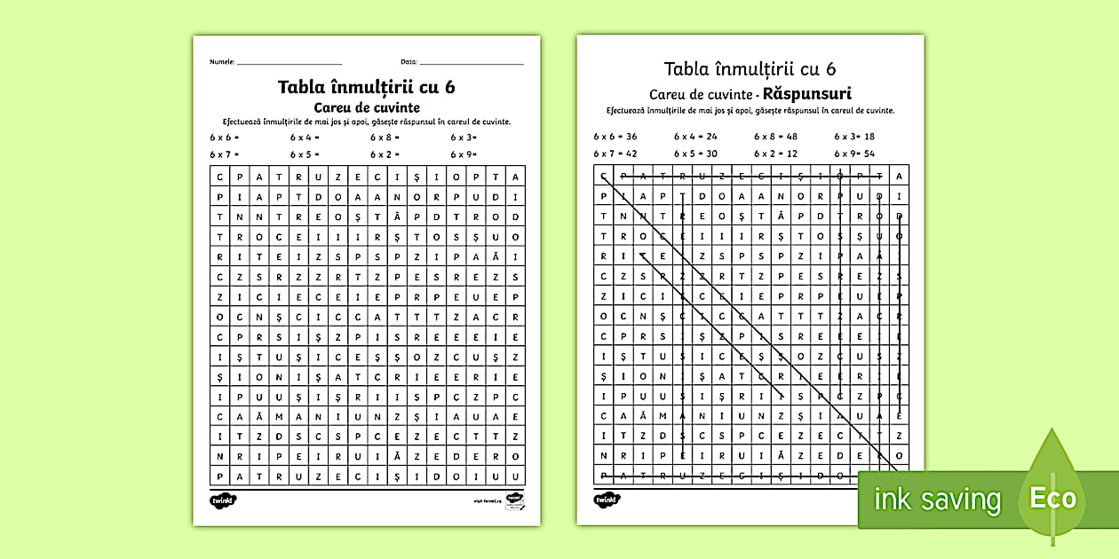 Tabla înmulțirii cu 6 Careu de cuvinte - Twinkl