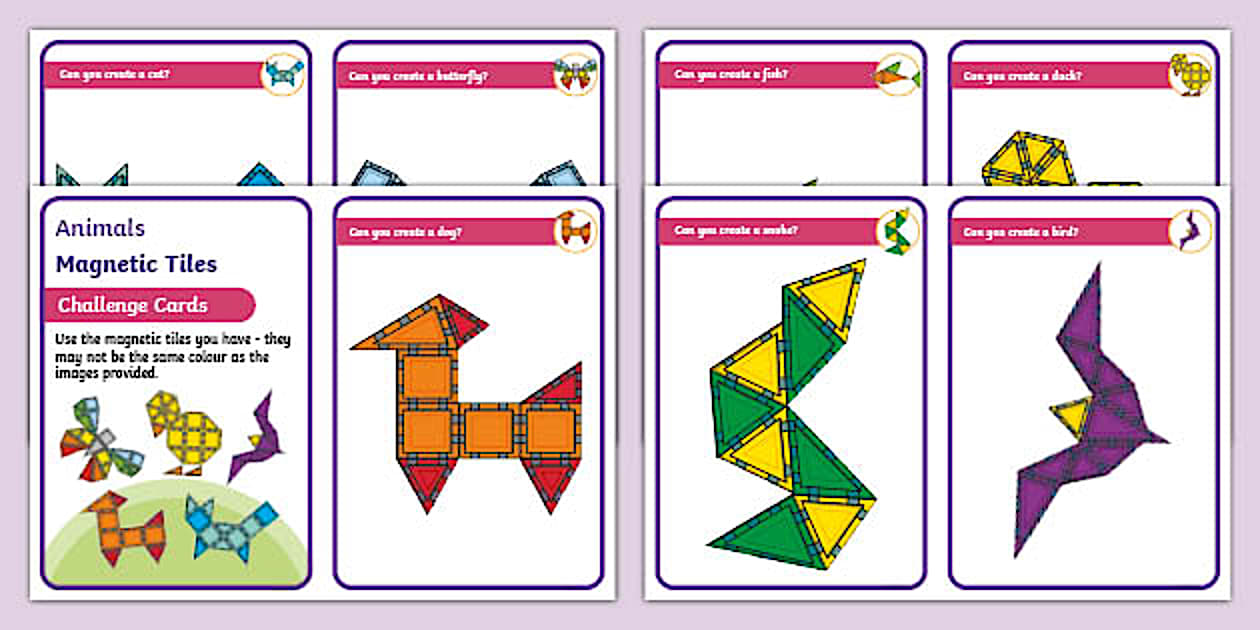 Animals Magnetic Tiles Challenge Cards (teacher made)