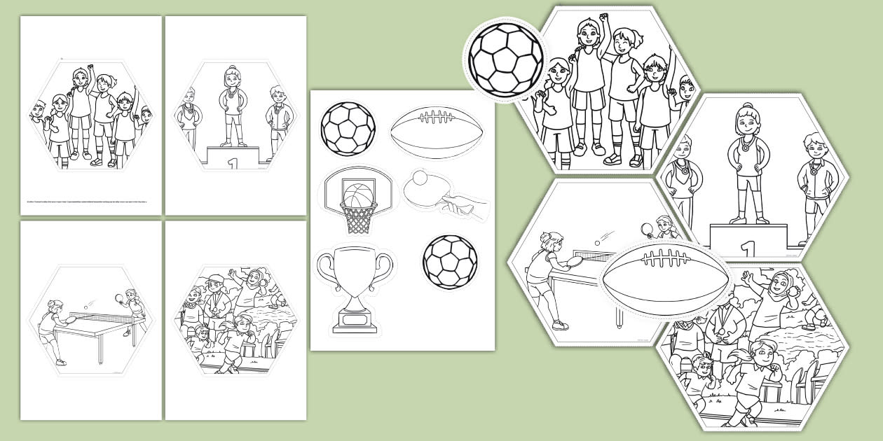 * NEW * Sports Hexagon Display Colouring Activity - Twinkl