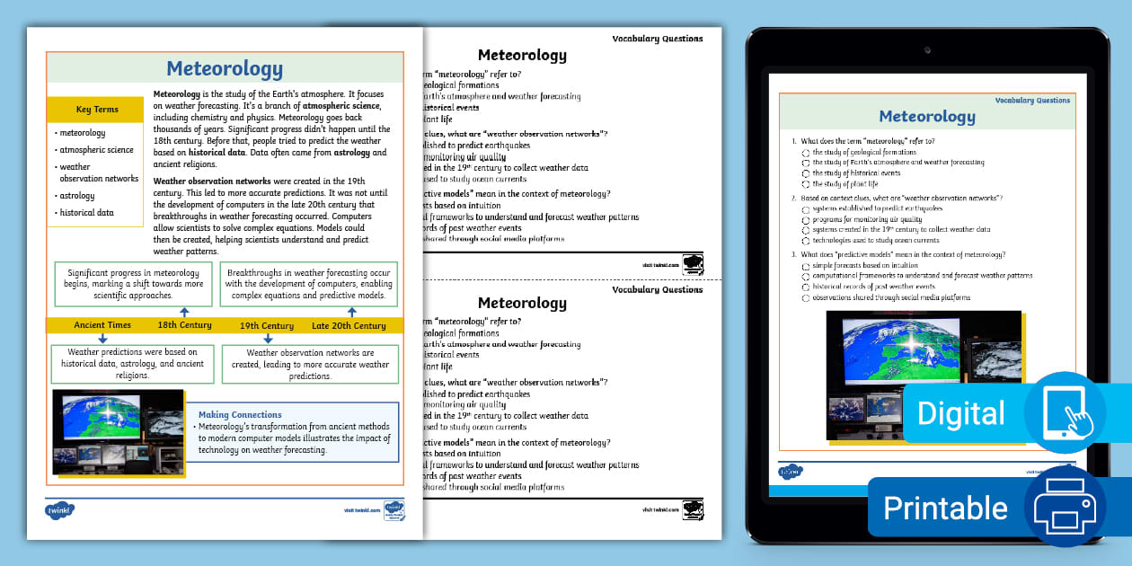 Sixth Grade Meteorology Fact File and Vocabulary Questions