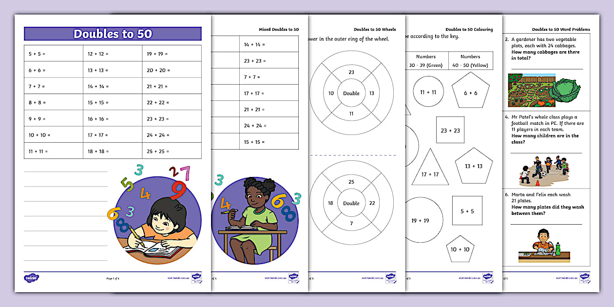 Doubles to 50 Activity Booklet (teacher made) - Twinkl