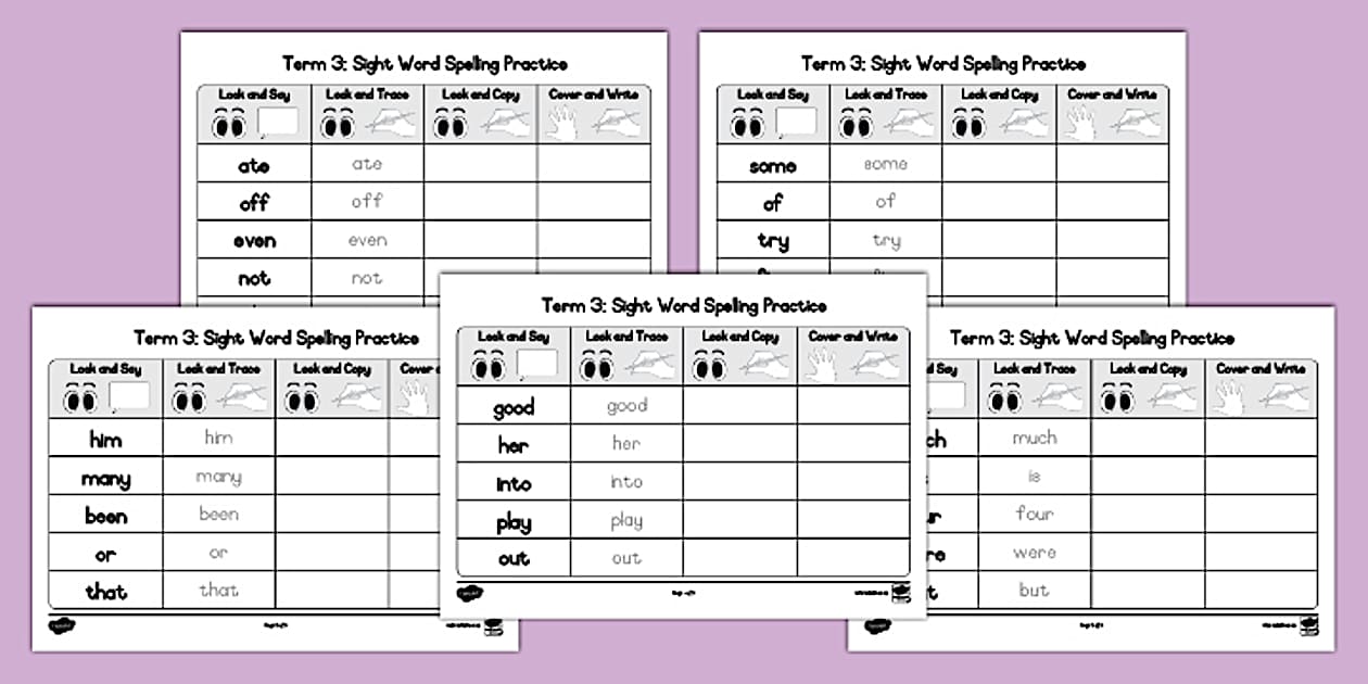 Grade 1 Term 3 Sight Word Spelling Sheets (teacher made)