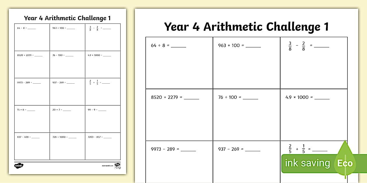 👉 Year 4 Arithmetic Challenge 1 (teacher made) - Twinkl