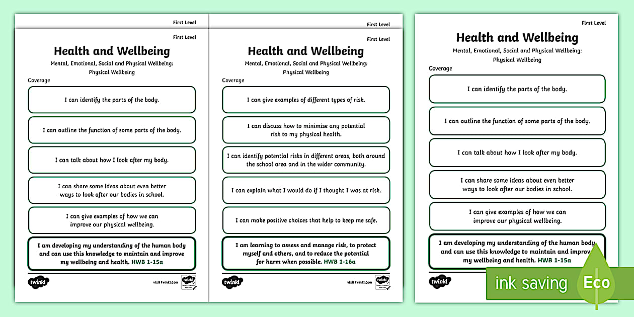 CfE First Level Health and Wellbeing (Physical Wellbeing) Child-Friendly