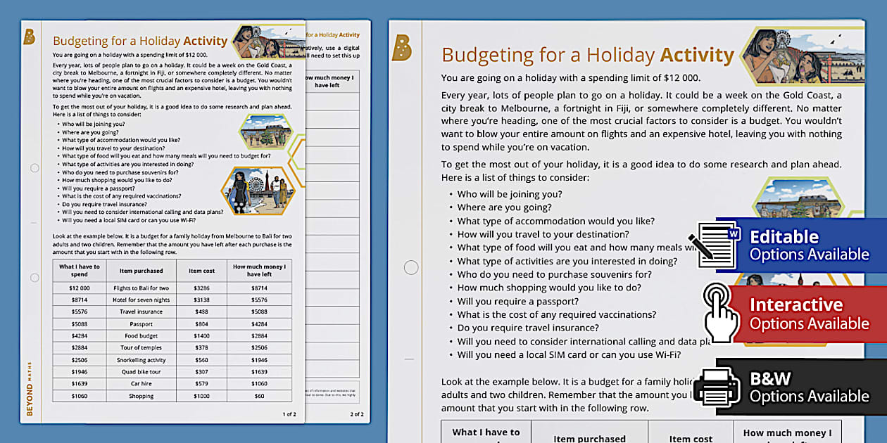 Budgeting for a Holiday Activity (teacher made) - Twinkl
