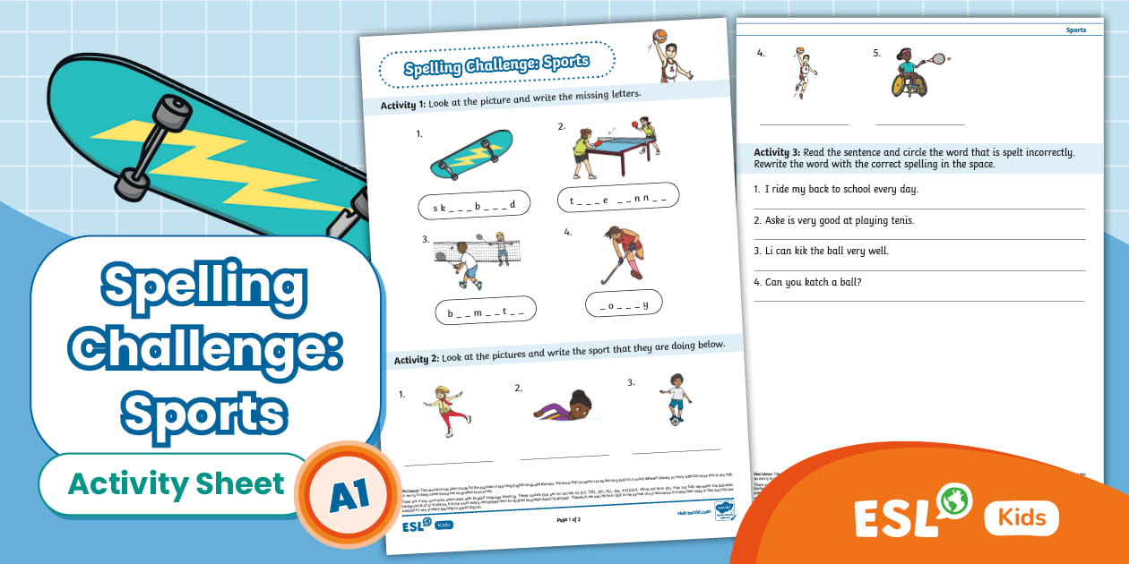 ESL Spelling Challenge: Sports [Kids, A1]